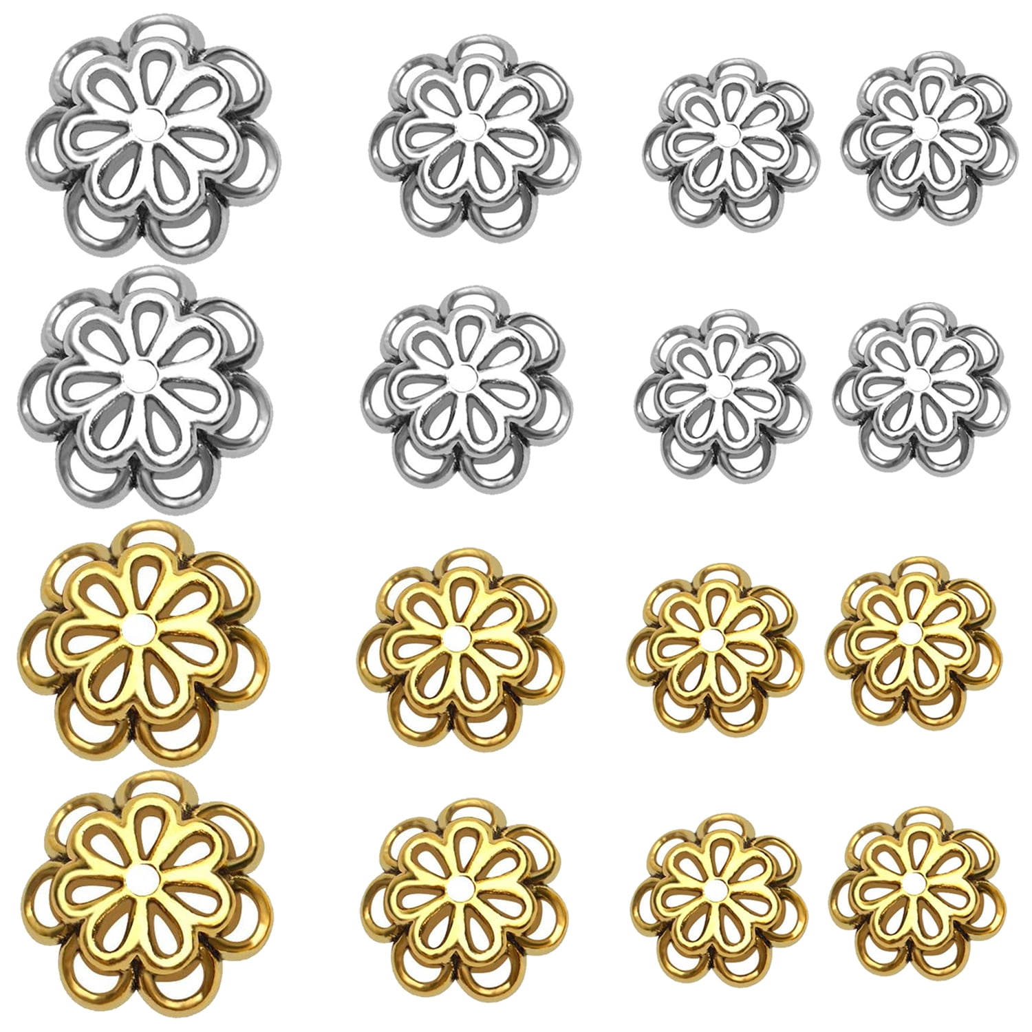 60pcs Antique Golden & Silver, Alloy Bead Spacer End Caps,Hollow Double ...