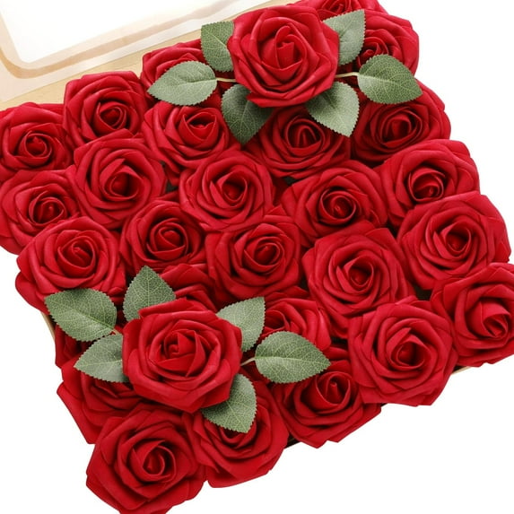 MY 60pcs Artificial Roses Flowers with stem and 10pcs Green Leaves Real ...