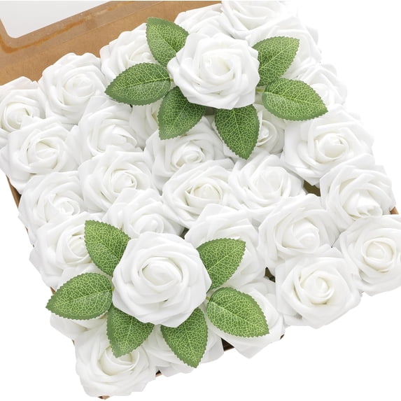 60pcs Artificial Roses Flowers with stem and 10pcs Green Leaves Real ...