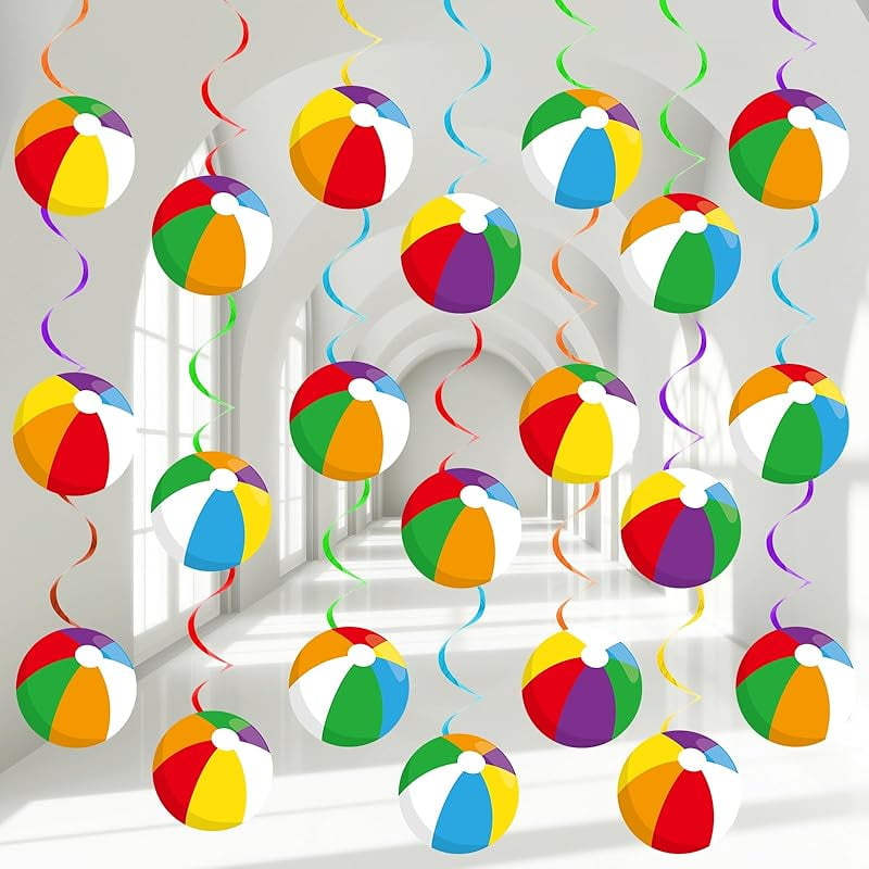60pcs Beach Ball Party Foil Swirl Decorations Summer Pool Ball Ceiling ...