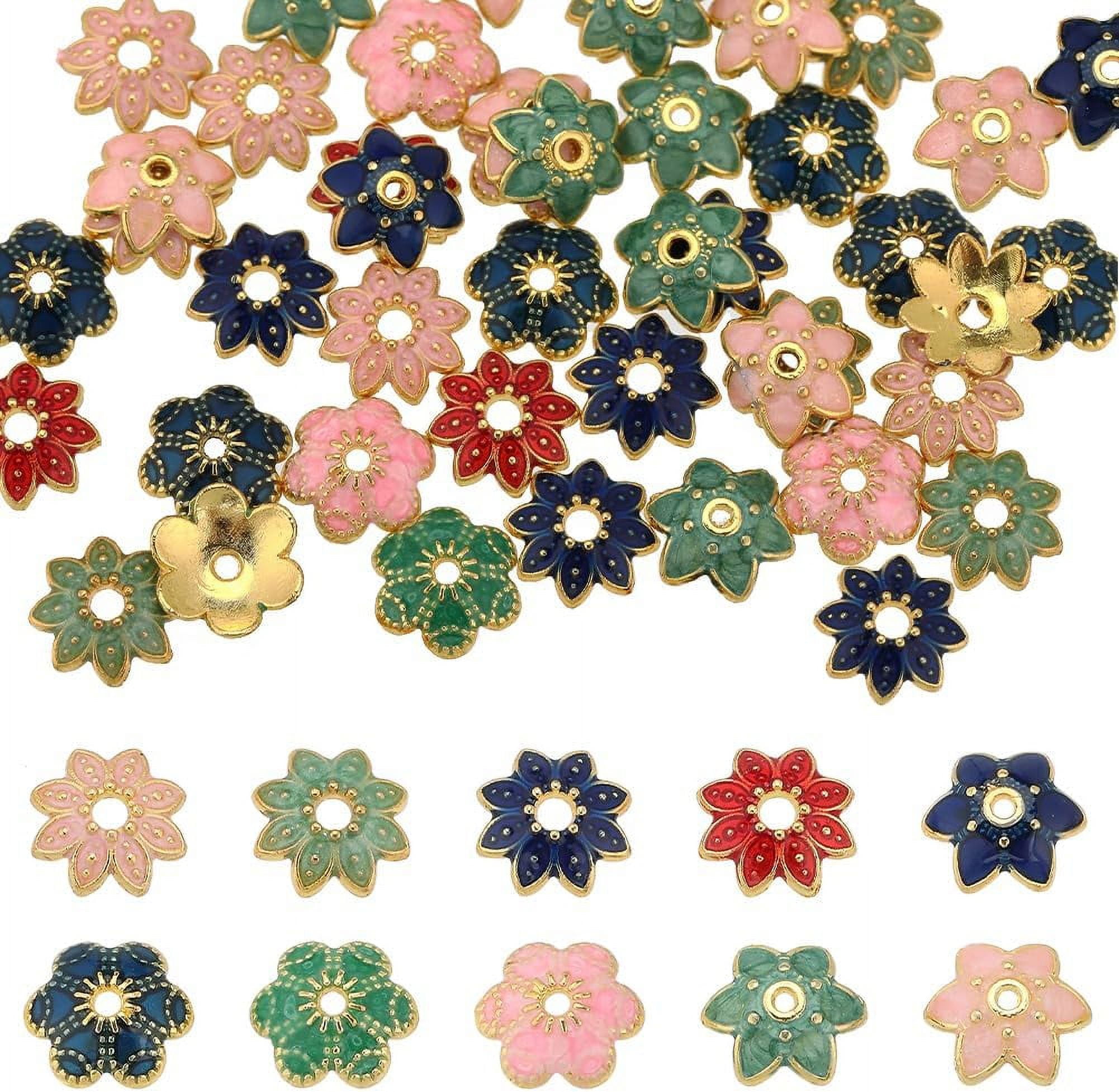 1Box 60pcs Beads Caps Charms - Flower Beads Caps Enamel 10mm Vintage ...