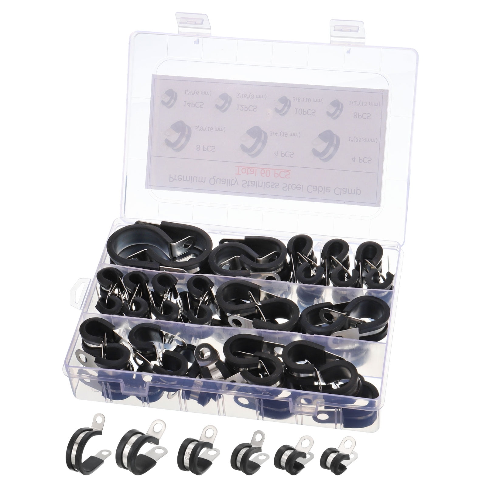 60pcs Cable Clamps Assortment Kit, Stainless Steel Rubber Cushioned ...
