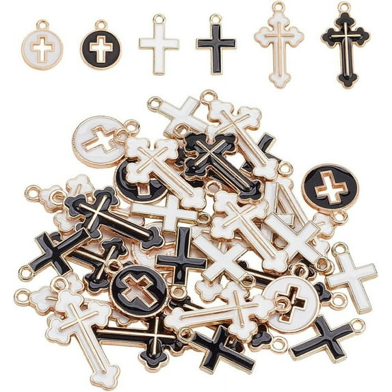 60pcs Charms Enamel Pendant 6 Styles Metal Christian Charms Enamel ...