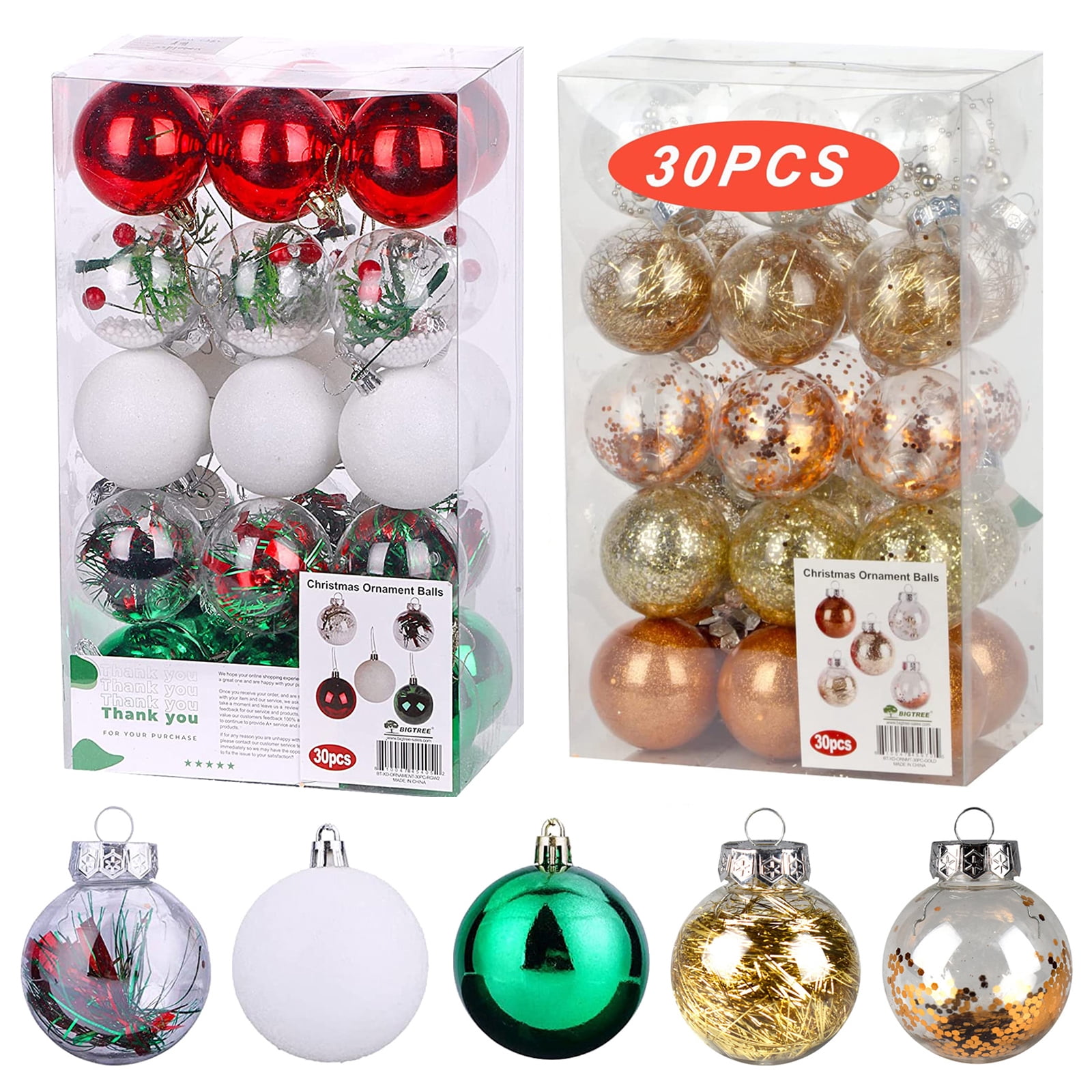 60pcs Christmas Ball Glitter Ornaments Shatterproof Holiday Xmas Tree ...