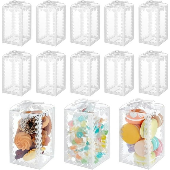 60pcs Clear Gift Boxes 4.7x2.75x2.75 PVC Treat Favor Boxes with White ...