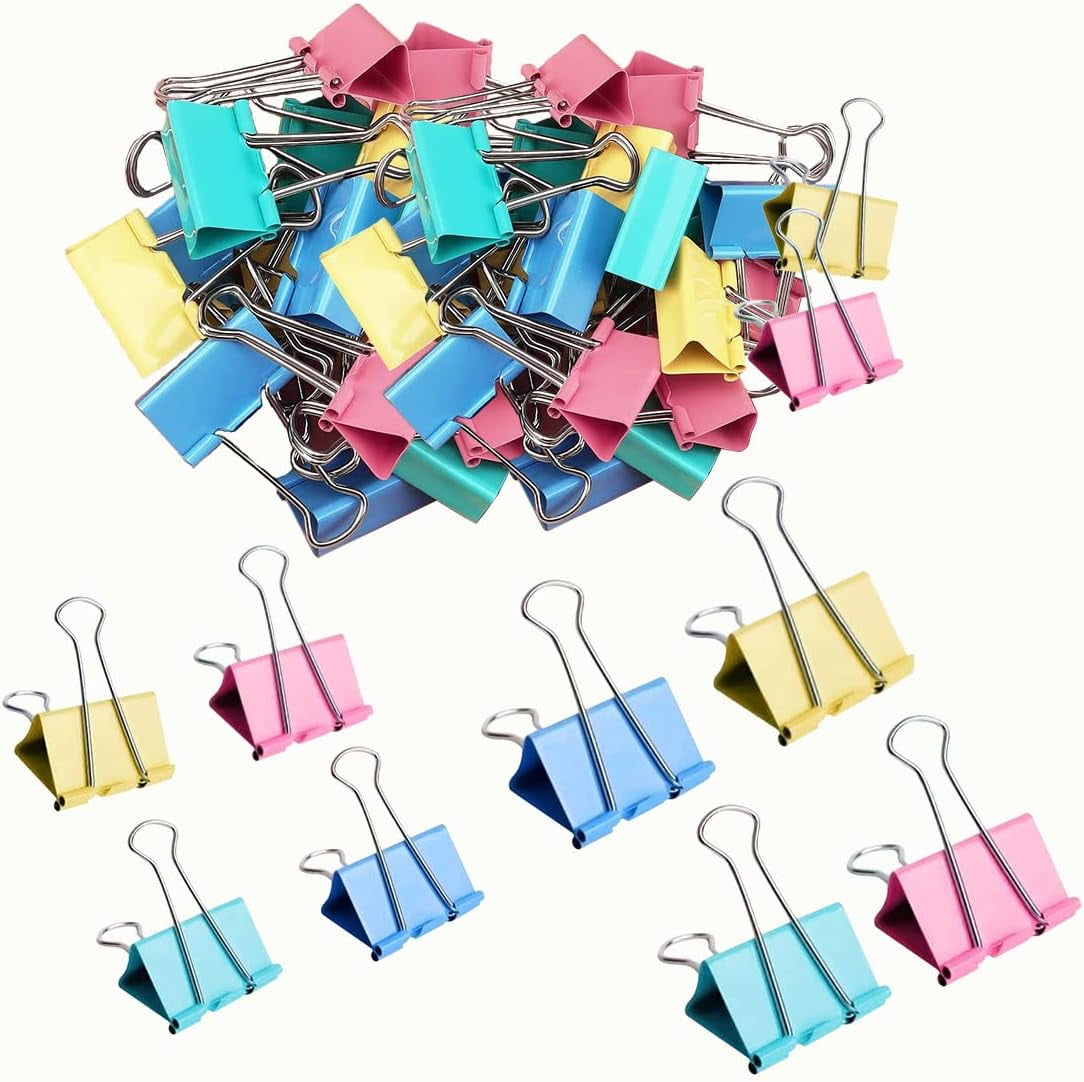 60pcs Colored Binder Clips Paper Clamps Assorted Size Small, Medium ...