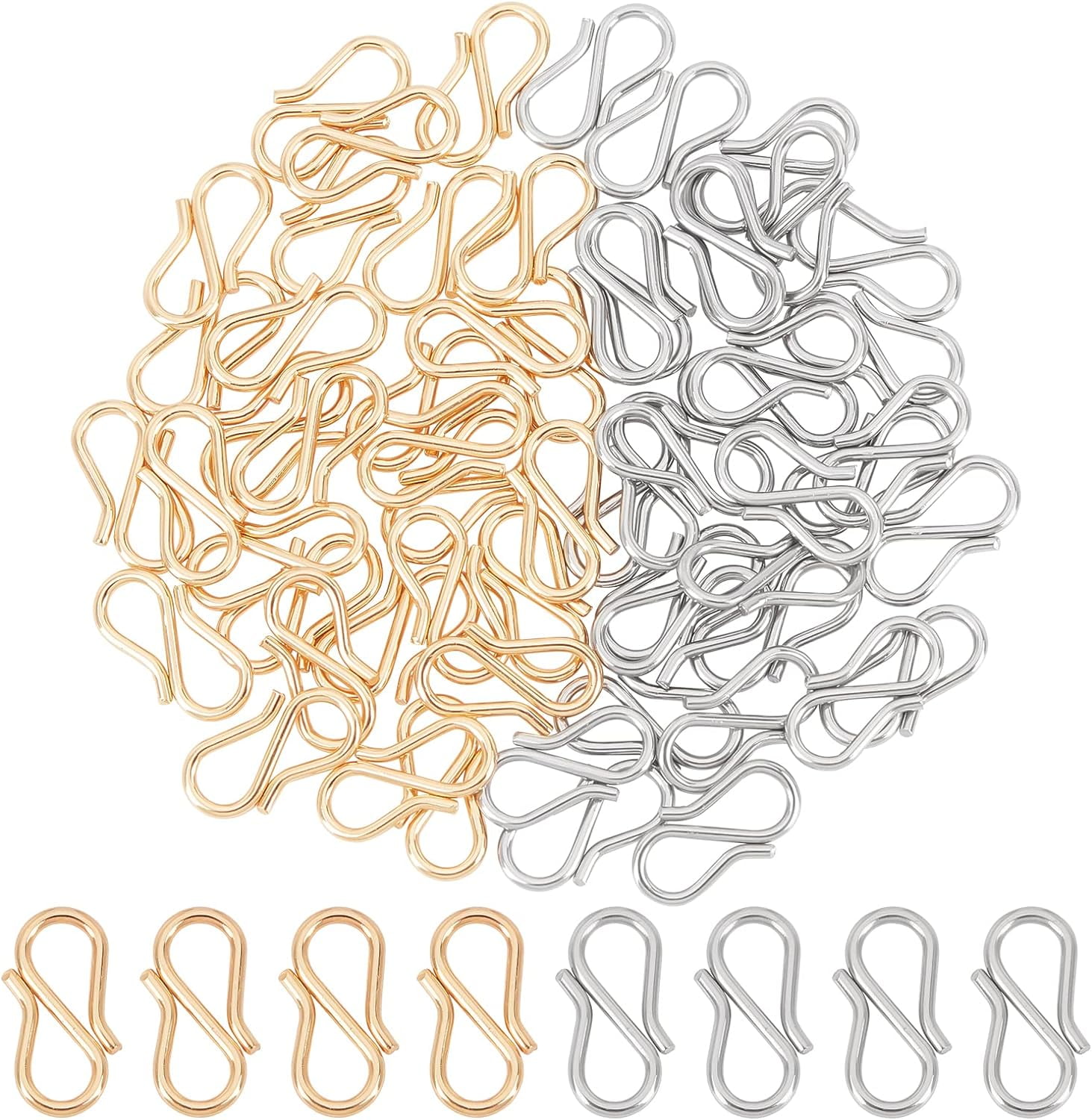 60pcs DIY S-Hook Necklace Clasp 304 Stainless Steel Chain Clasps Metal ...