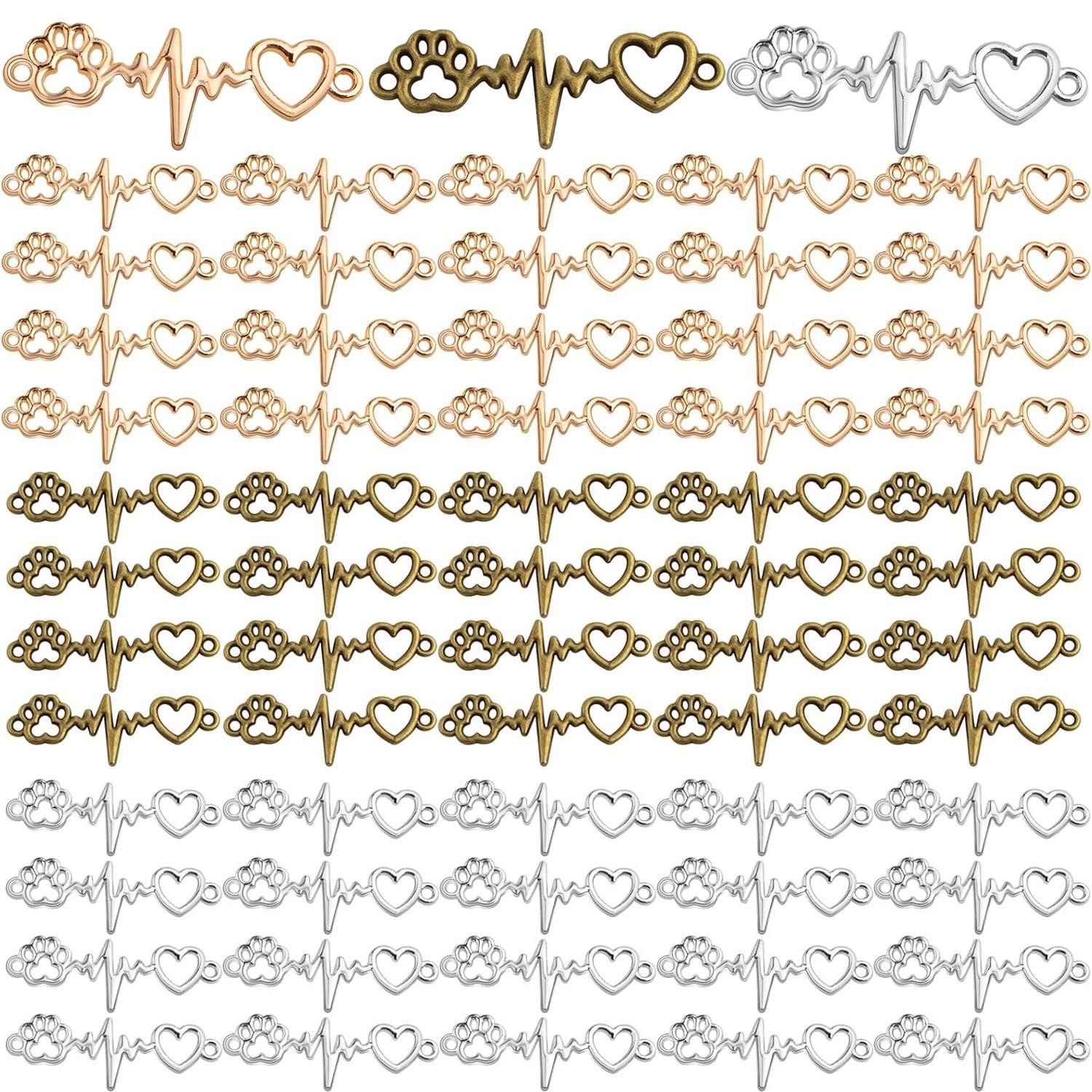 60pcs Dog Paw Print Heart Beating Charm Connectors Vintage Alloy Animal ...