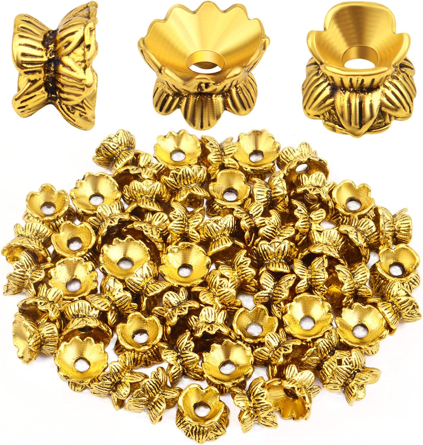 60pcs Double Sided Spacer Beads Filigree Flower Bead End Caps Alloy ...