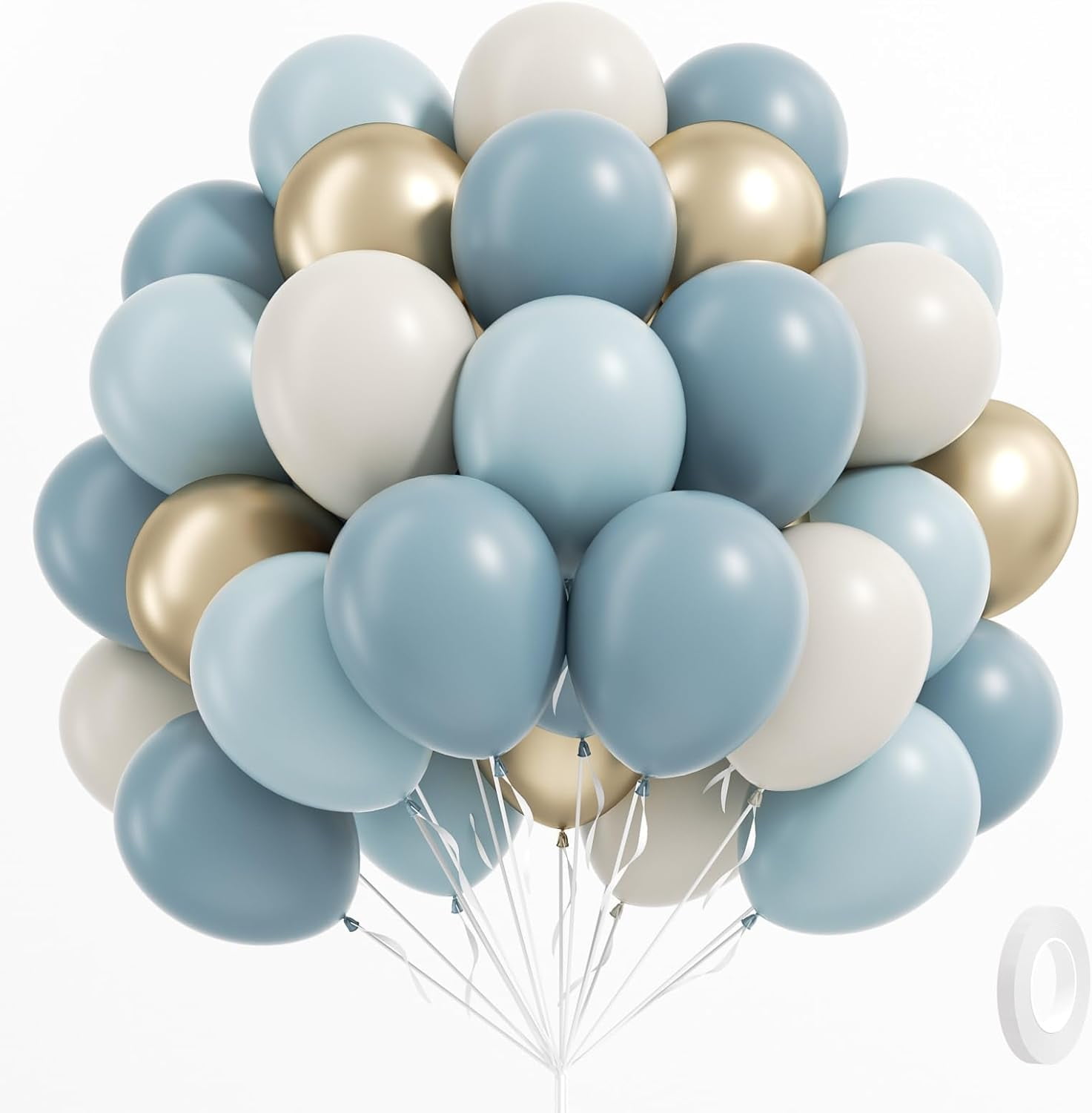 60pcs Dusty Blue Balloons, 12 Inch Dusty Blue Sand White Metallic Gold ...