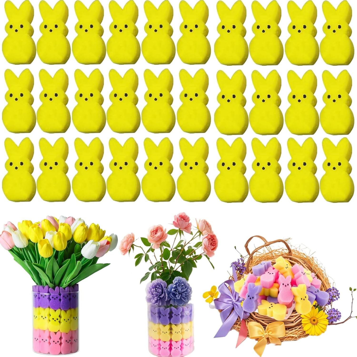 60pcs Easter Peep Sponges, Multicolor Easter Little Bunnies Peep ...