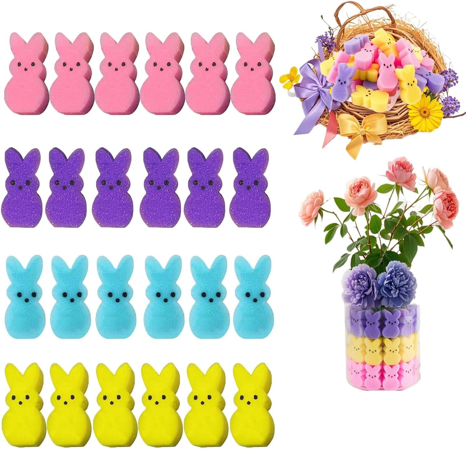 60pcs Easter Peep Sponges, Multicolor Easter Little Bunnies Peep ...