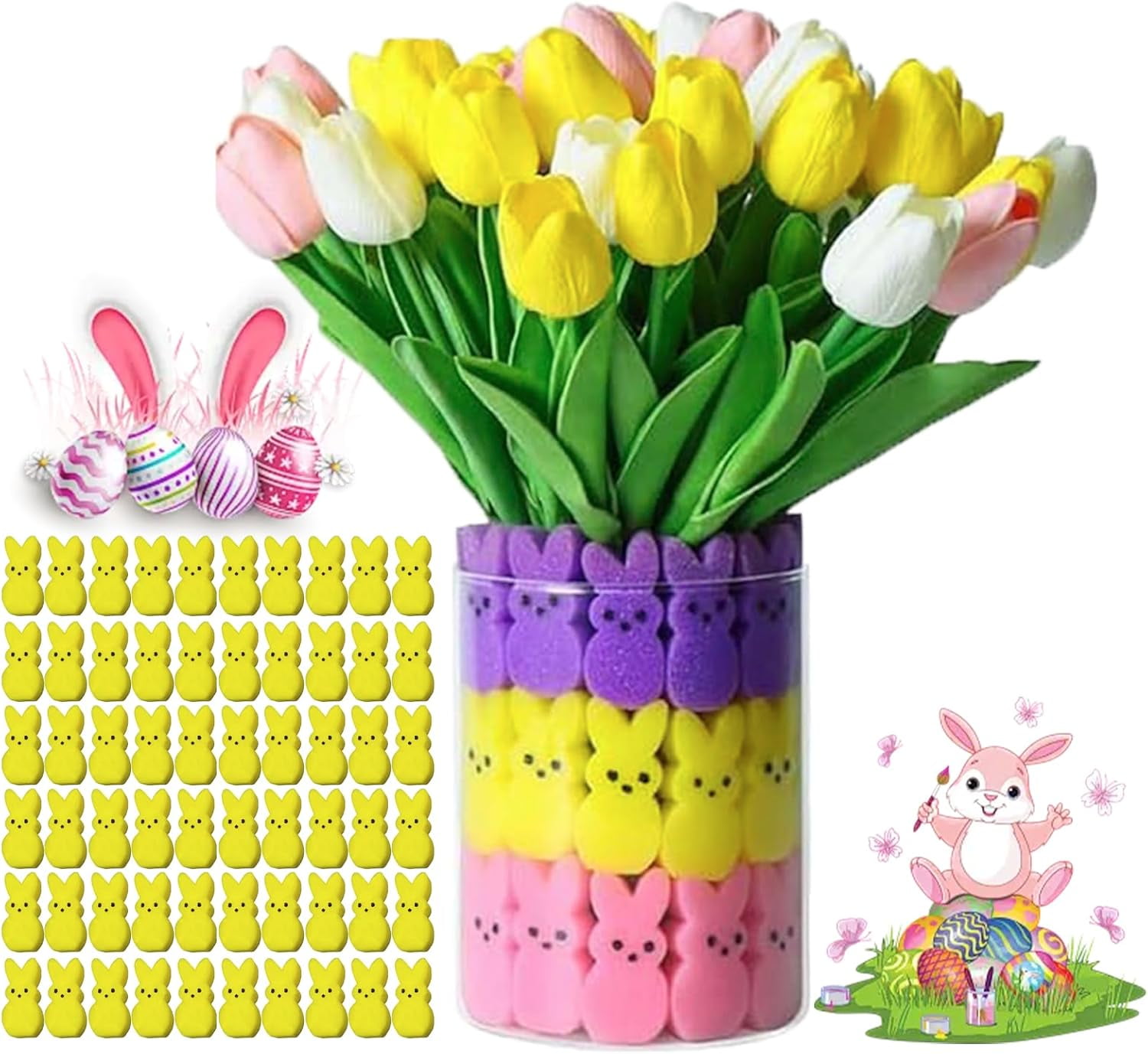 60pcs Easter Peep Sponges, Multicolor Easter Little Bunnies Peep Sponges Decor, Artificial Peeps ...