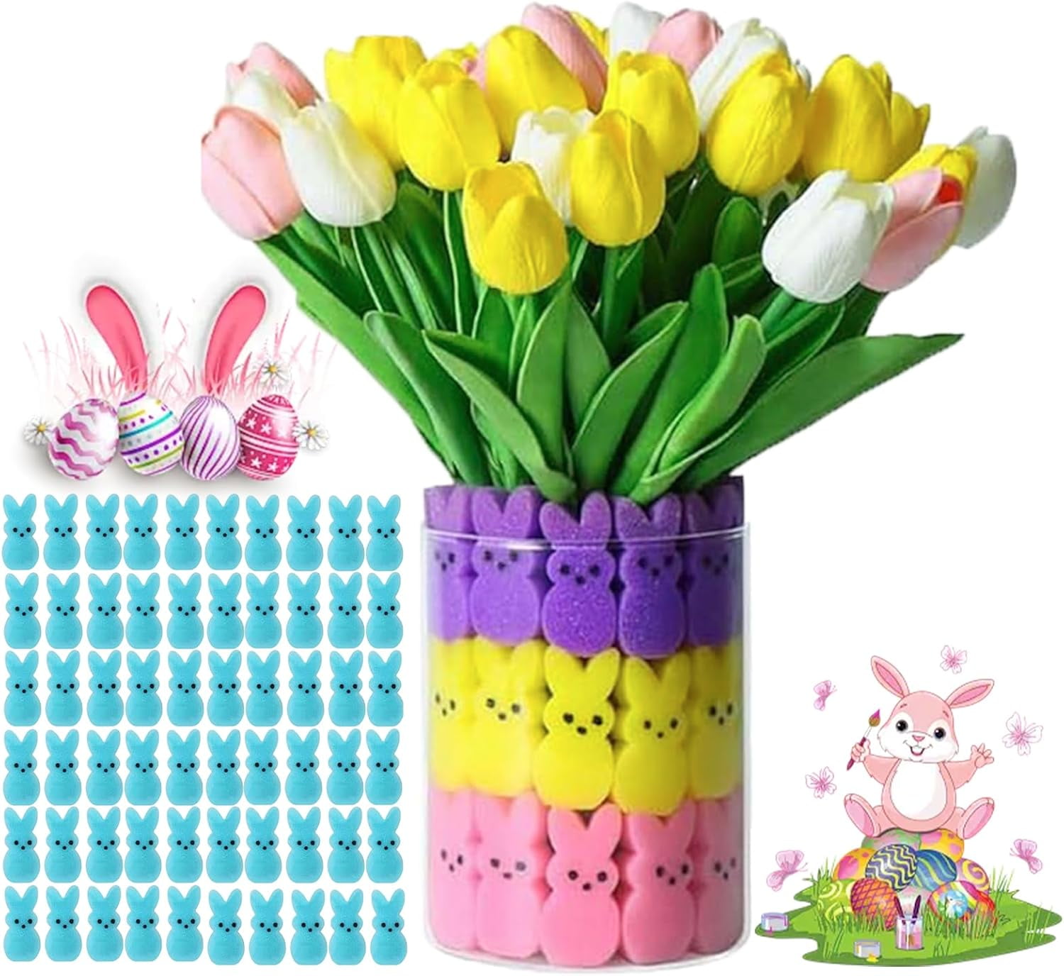 60pcs Easter Peep Sponges, Multicolor Easter Little Bunnies Peep ...