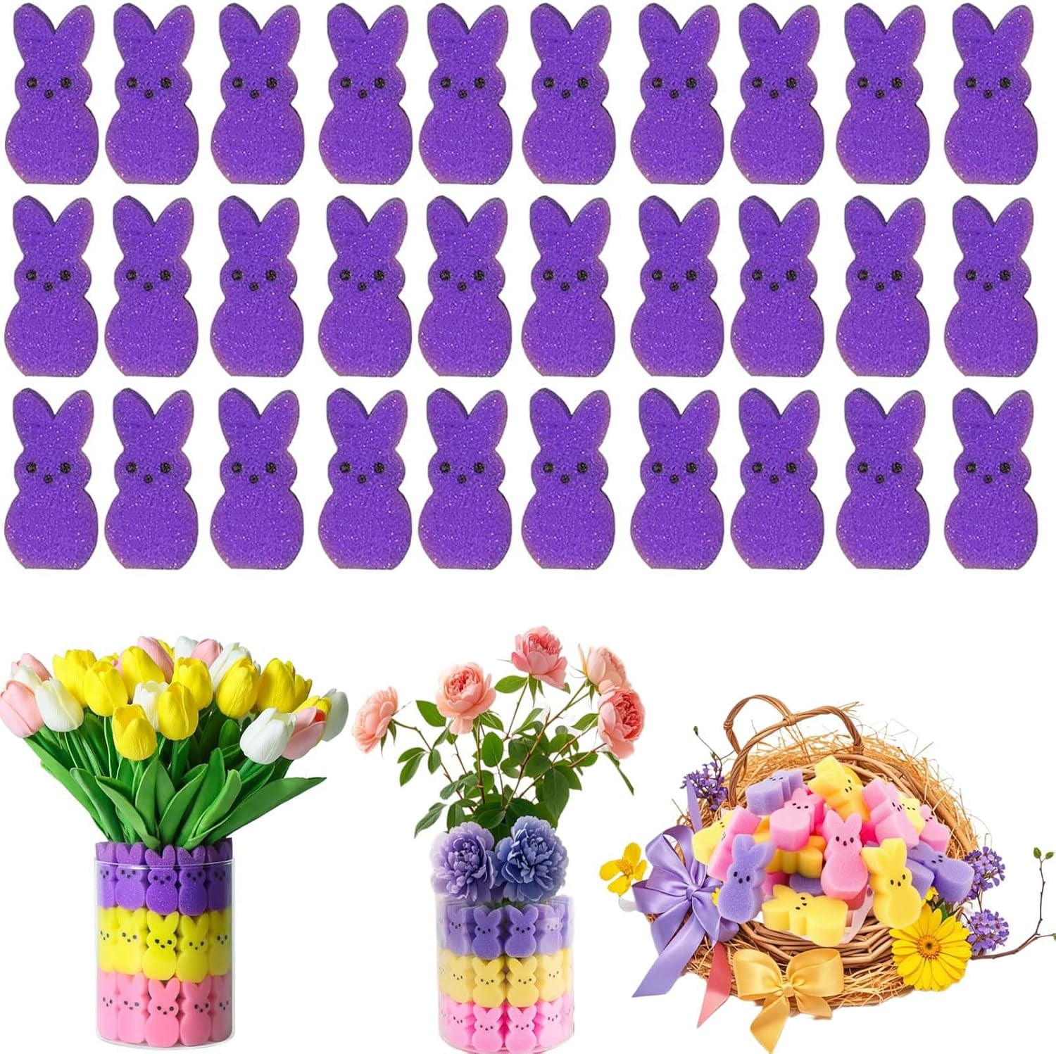 60pcs Easter Peep Sponges, Multicolor Easter Little Bunnies Peep ...