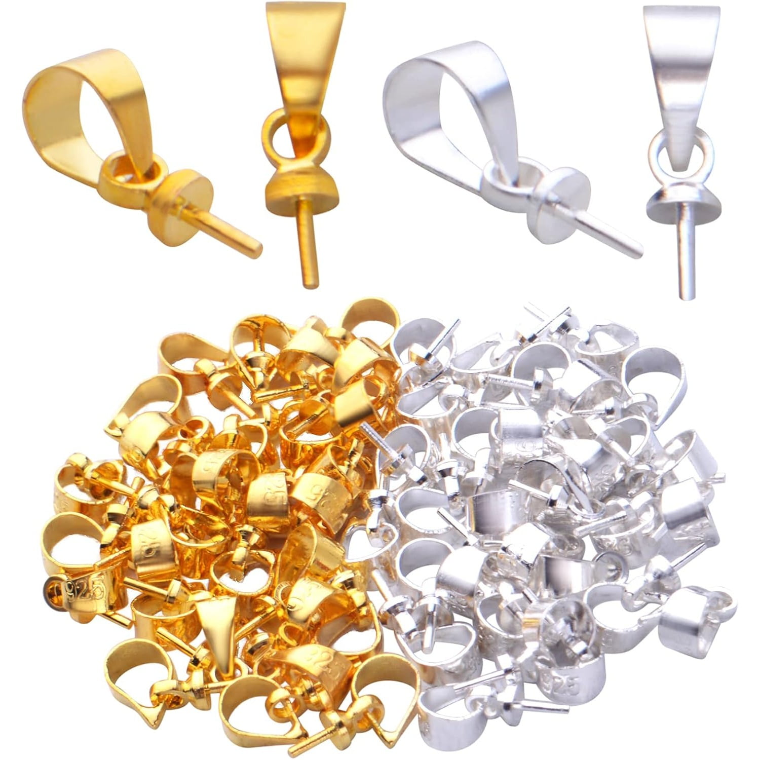 60pcs Eye Pin Bails Caps Brass Cup Pearl Eye Pin Bail Peg Pendants ...