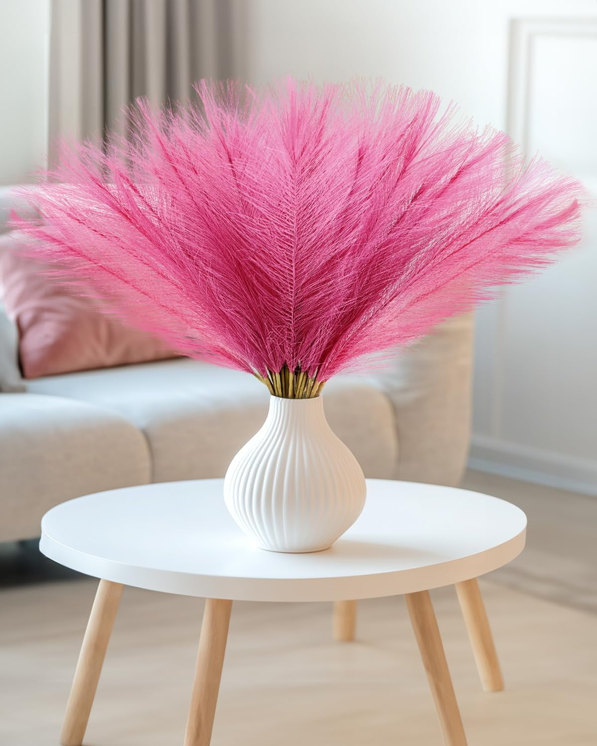 60pcs Faux Pampas Grass Decor, 17.7inch Hot Pink Short Artificial ...