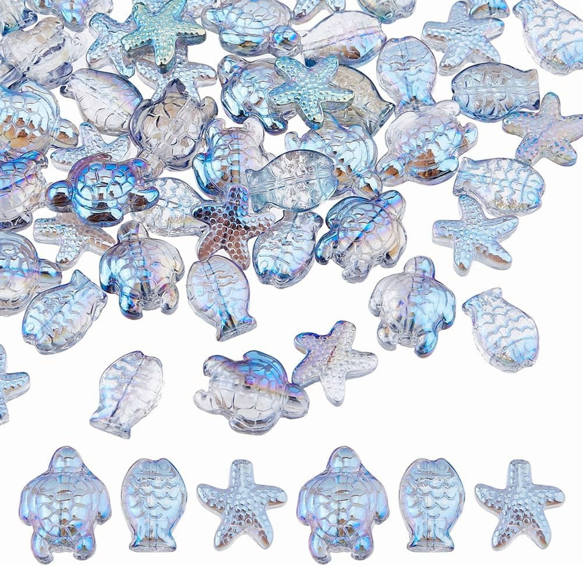 60pcs Fish Ocean Beads Tortoise Starfish Bead Charms 3 Styles Glass ...