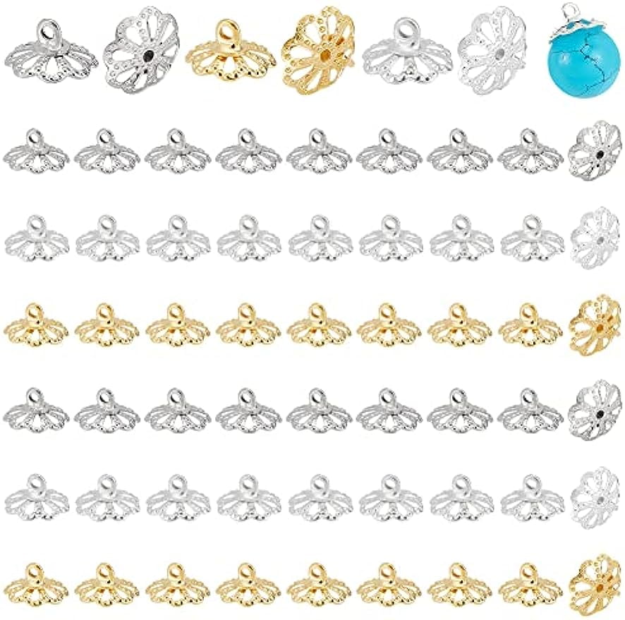 60pcs Flower Bead Caps 3 Colors Brass Bead Cap Bail End with Loops ...