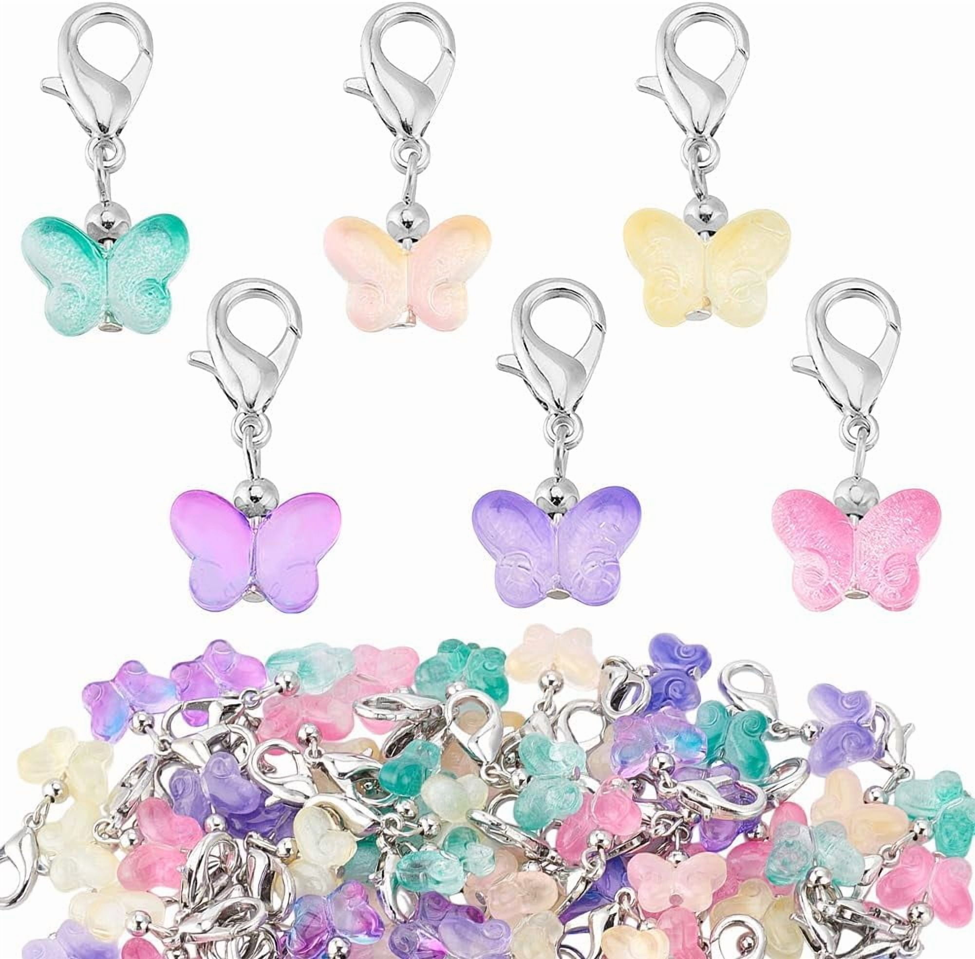 60pcs Glass Butterfly Charms, Colorful Clip-on Charms Dangle Badge ...
