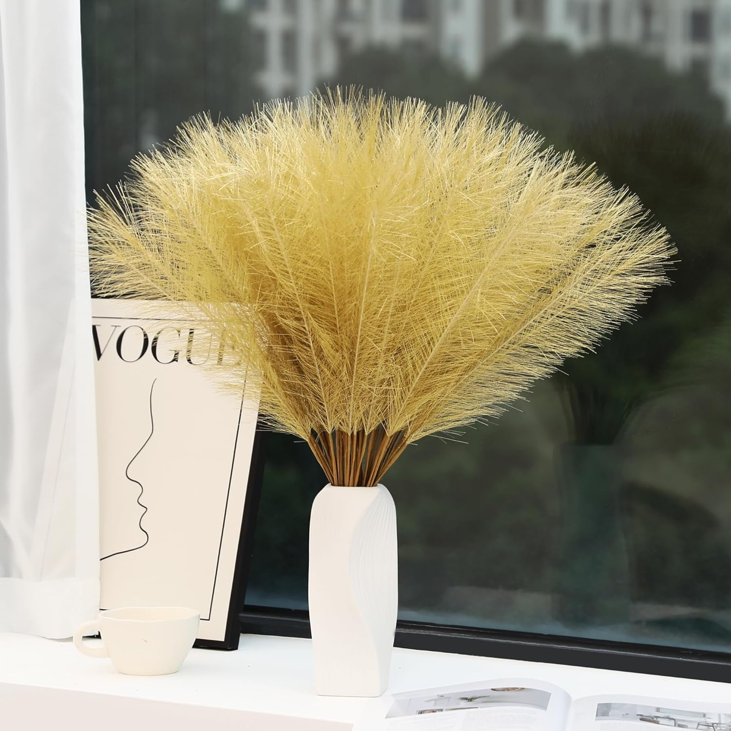60pcs Gold Faux Pampas Grass - 24 Inch Long Pampas Grass Wall Decor ...
