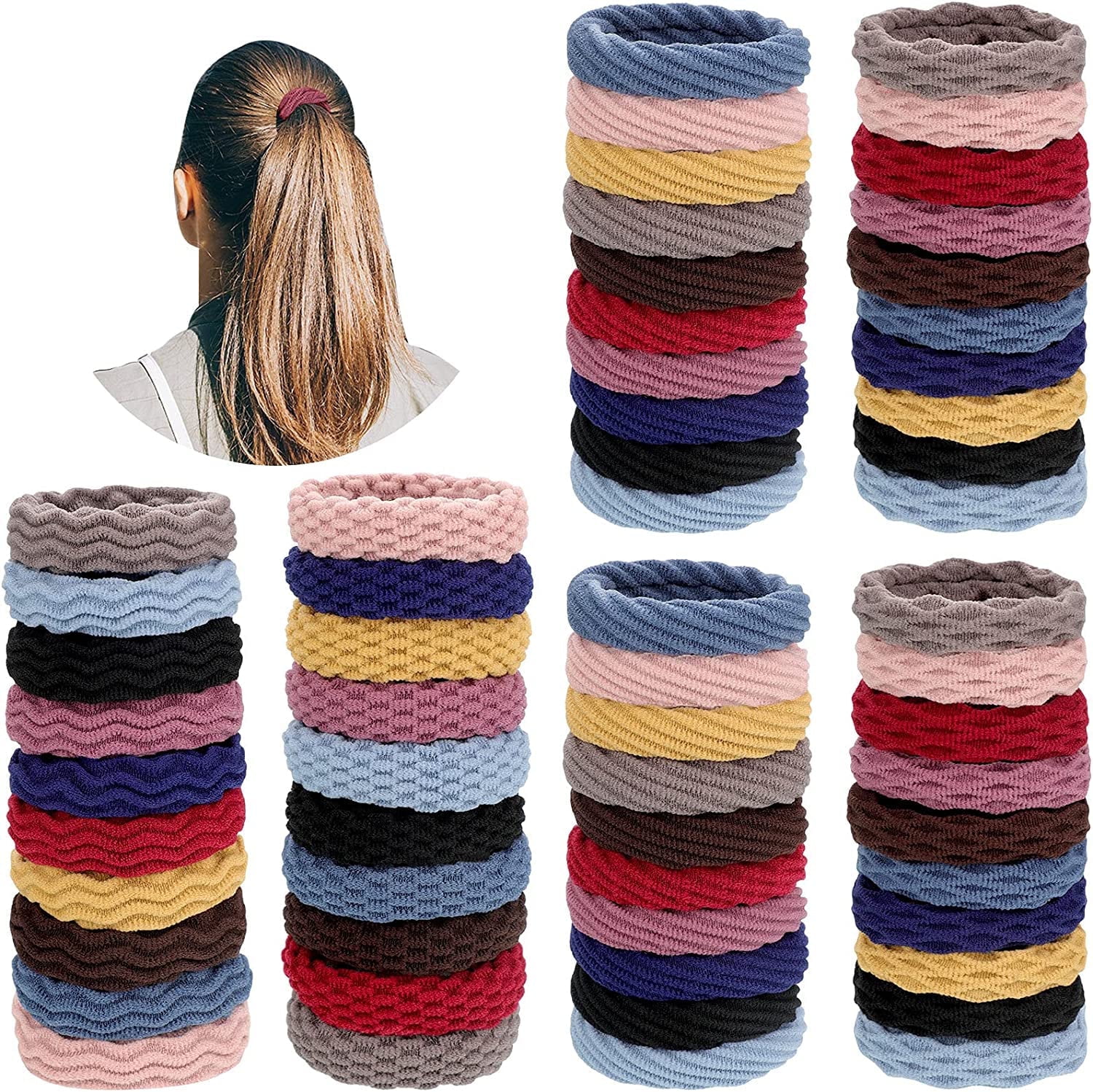 60pcs Hair Ties for Thick Hair,Bexikou Cotton Hair Bands for Women ...