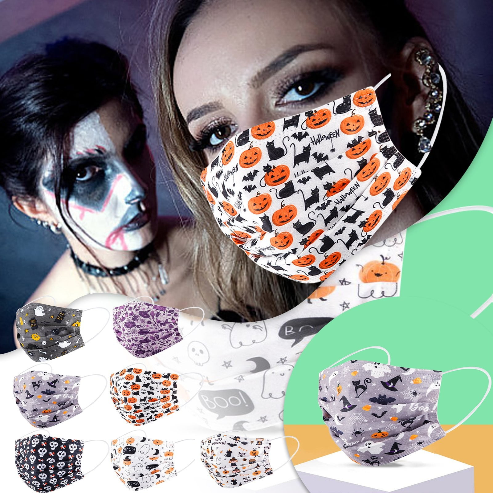 60pcs Halloween Disposable Face Masks - Printed Pumpkin/Ghost Designs ...