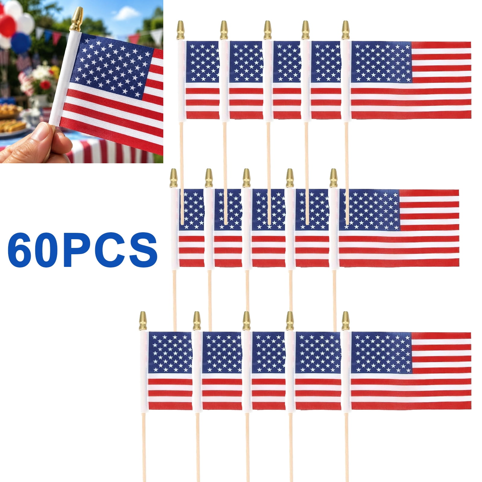 60pcs Hand Held Small American Stick Flag USA Flag Outdoor Flags ...