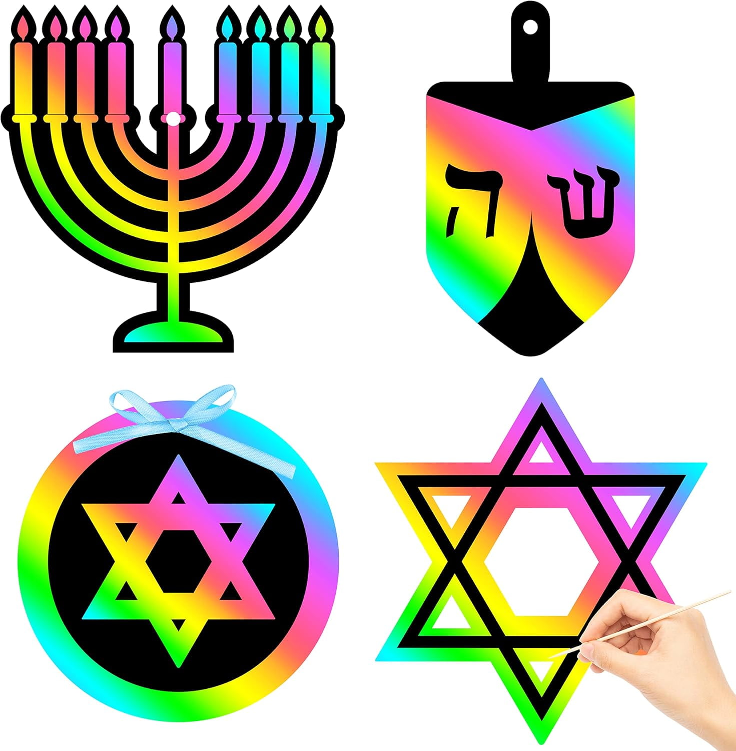 60pcs Hanukkah Scratch Paper Art Craft Set DIY Chanukah Party Themed ...