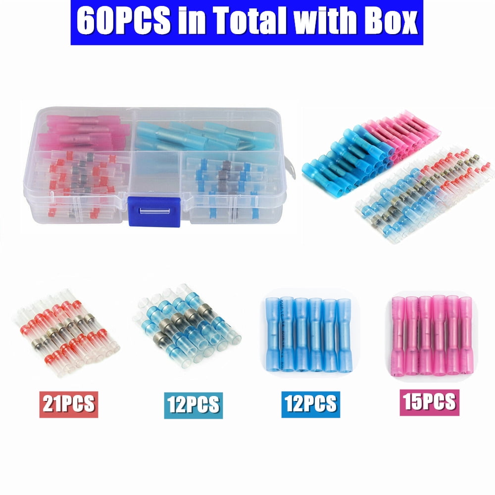 60pcs Heat Shrink Solder Sleeve Wire Connectors Crimp Butt Terminals ...