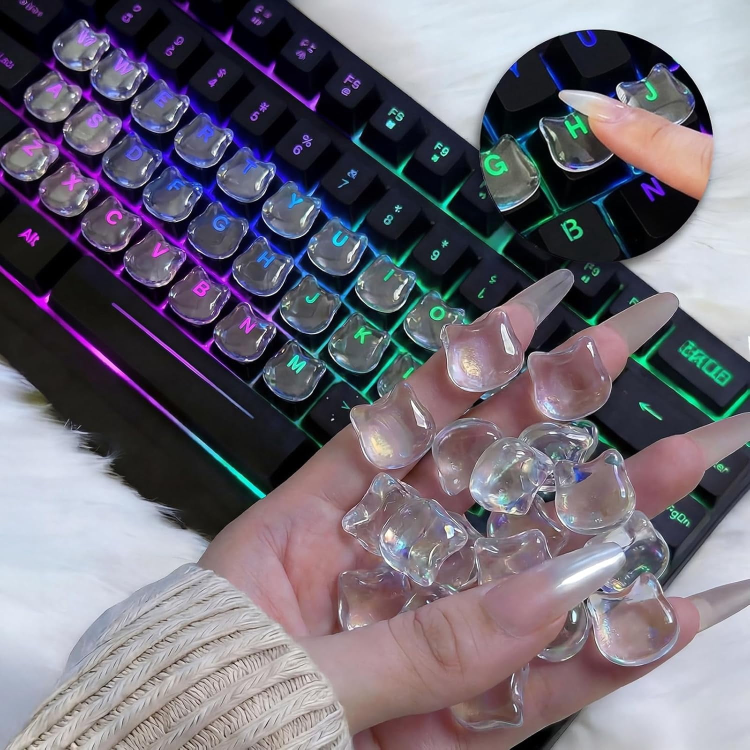 60pcs Keyboard Bubbles for Long Nails, Ergonomic Height Raised Glass ...