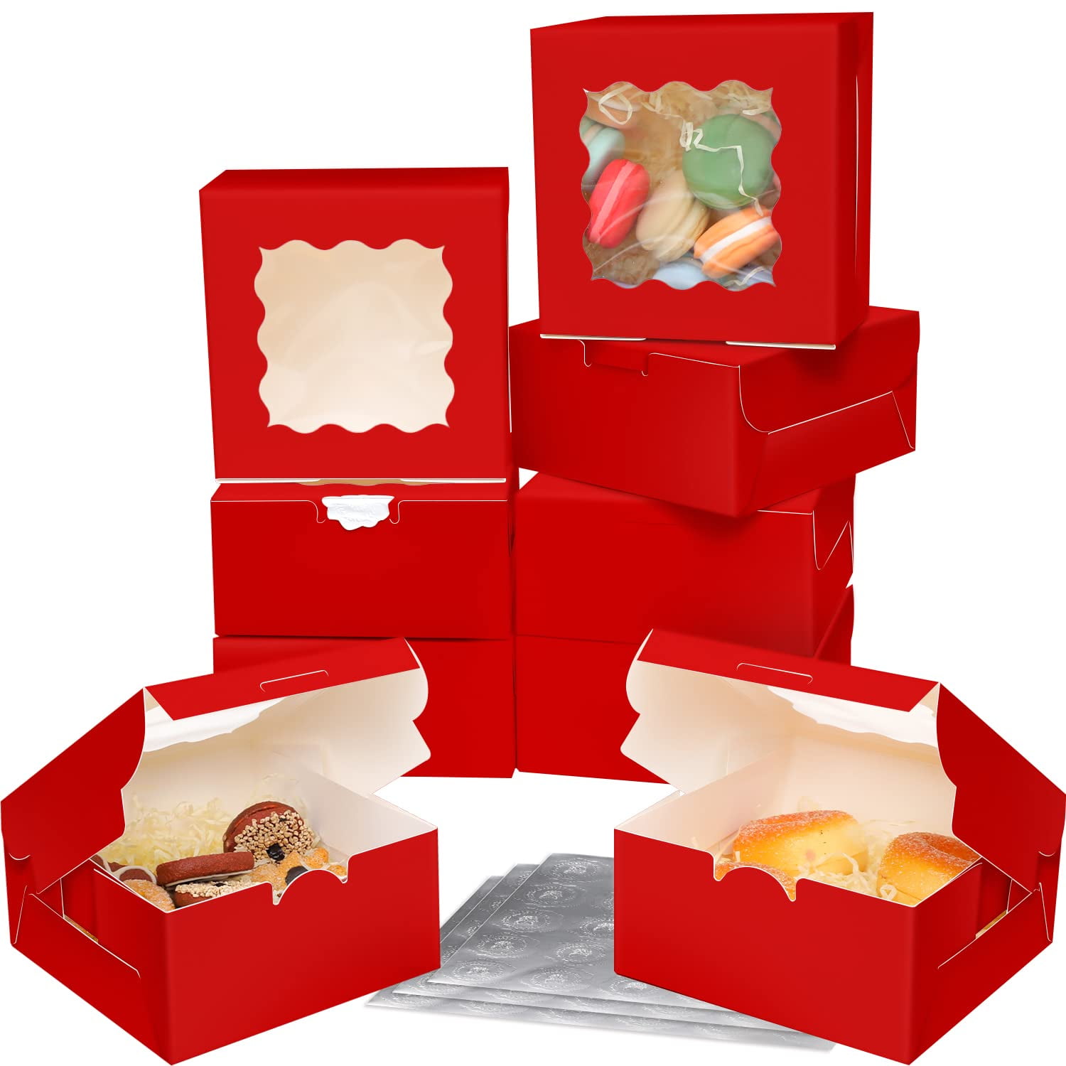60pcs Kraft Bakery Boxes with Window 6x6x3 inches Thick & Sturdy ...