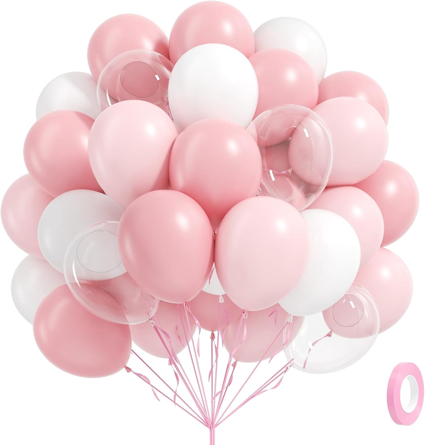 60pcs Light Pink Balloons with Clear Pastel and White for Wedding ...