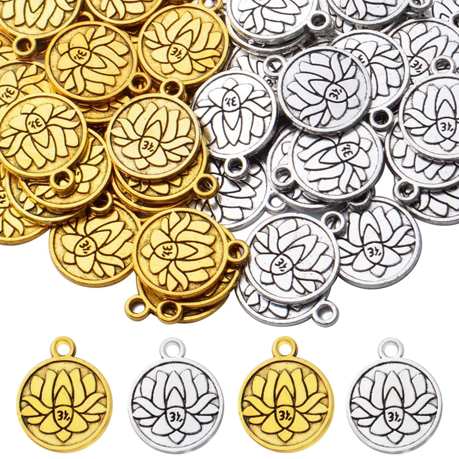 60pcs Lotus Flower Charm Pendants Tibetan Alloy Lotus Beads Charms for ...