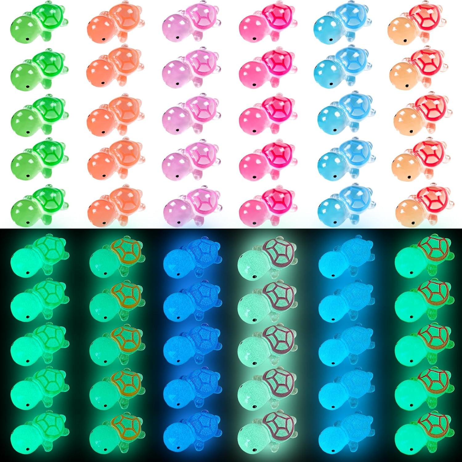 60pcs Luminous Tiny Turtle Figures 6 Colors Mini Little Small Resin ...