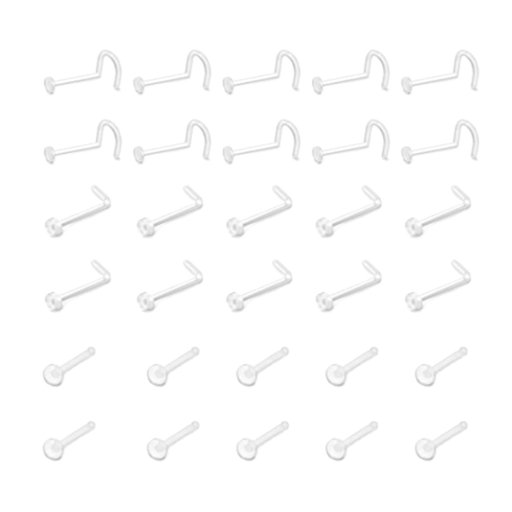 60pcs Medical Invisible Nose Nail Nose Ring Clear Transparent Nose Ring ...