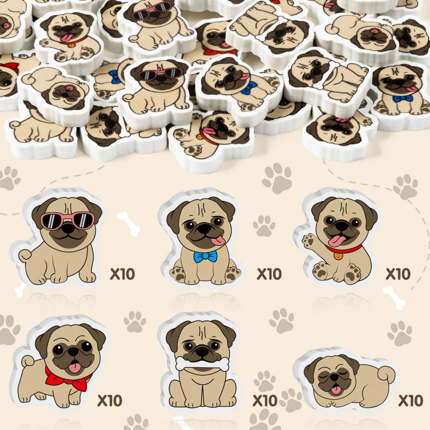 60pcs Mini Dog Shape Eraser Set for Student Writing Stationery Supplies ...