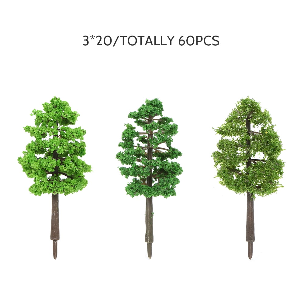 60pcs Mini Plastic Green Trees Scale Architectural Models Train ...