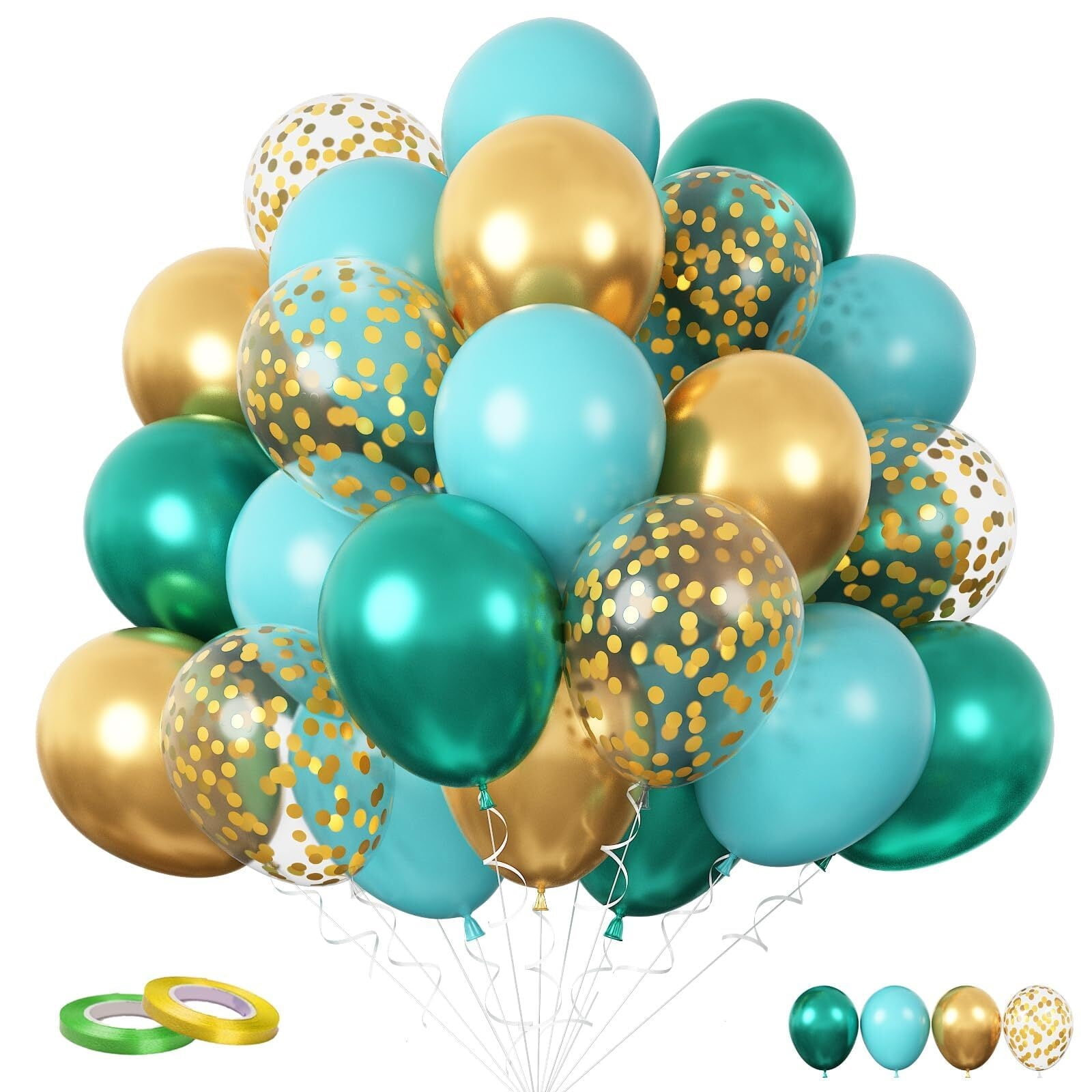 60pcs Navy Blue & Green Balloons - 12 Inch Fruit Confetti, Teal, White ...