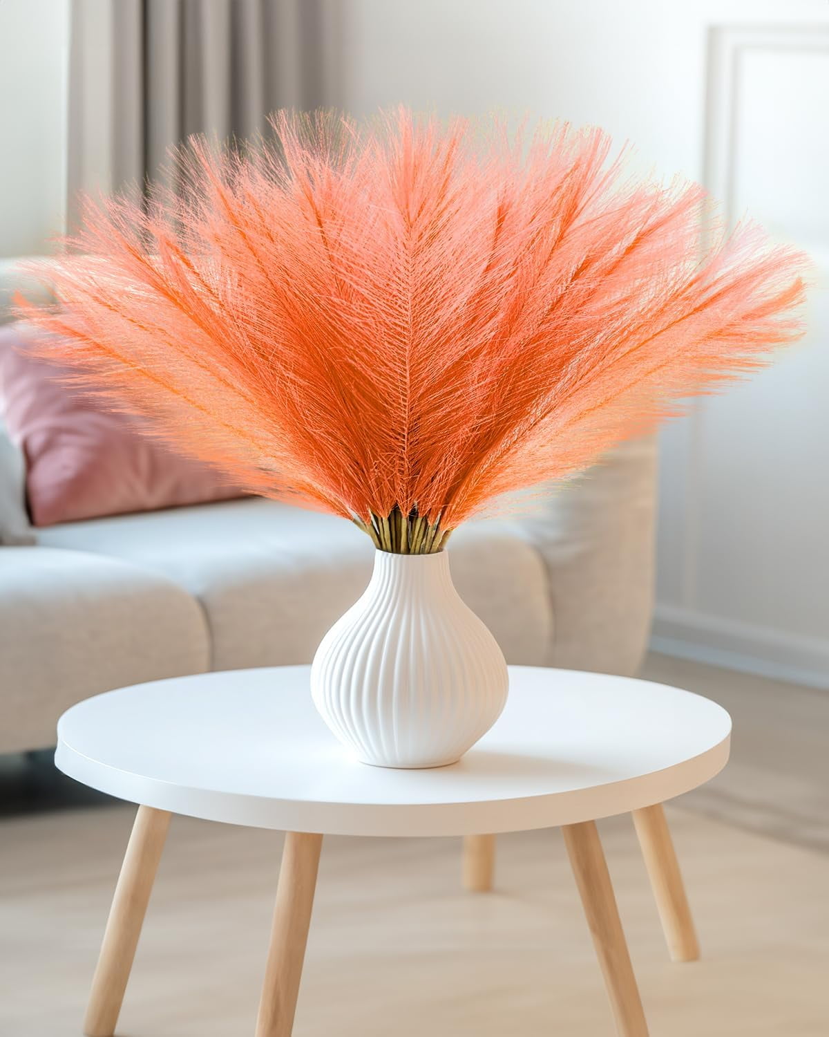 60pcs Orange Faux Pampas Grass Decor, 17.7inch Short Artificial Pompous ...