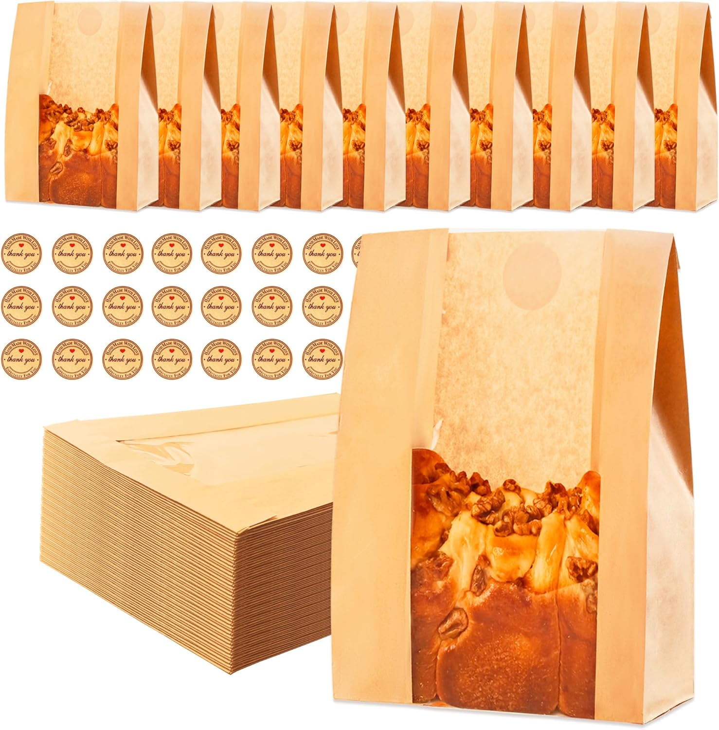 60pcs Paper Bread Bags for Homemade Bread, Sourdough Bags with Window ...