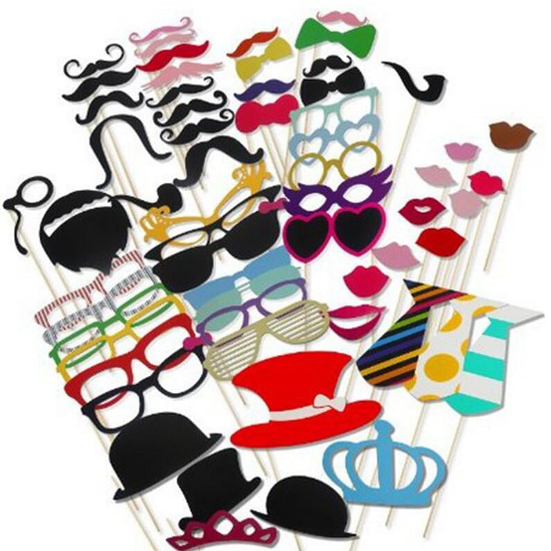 60pcs Photo Booth Props Funny Fun DIY Mask Glasses Mustache Lip On A ...