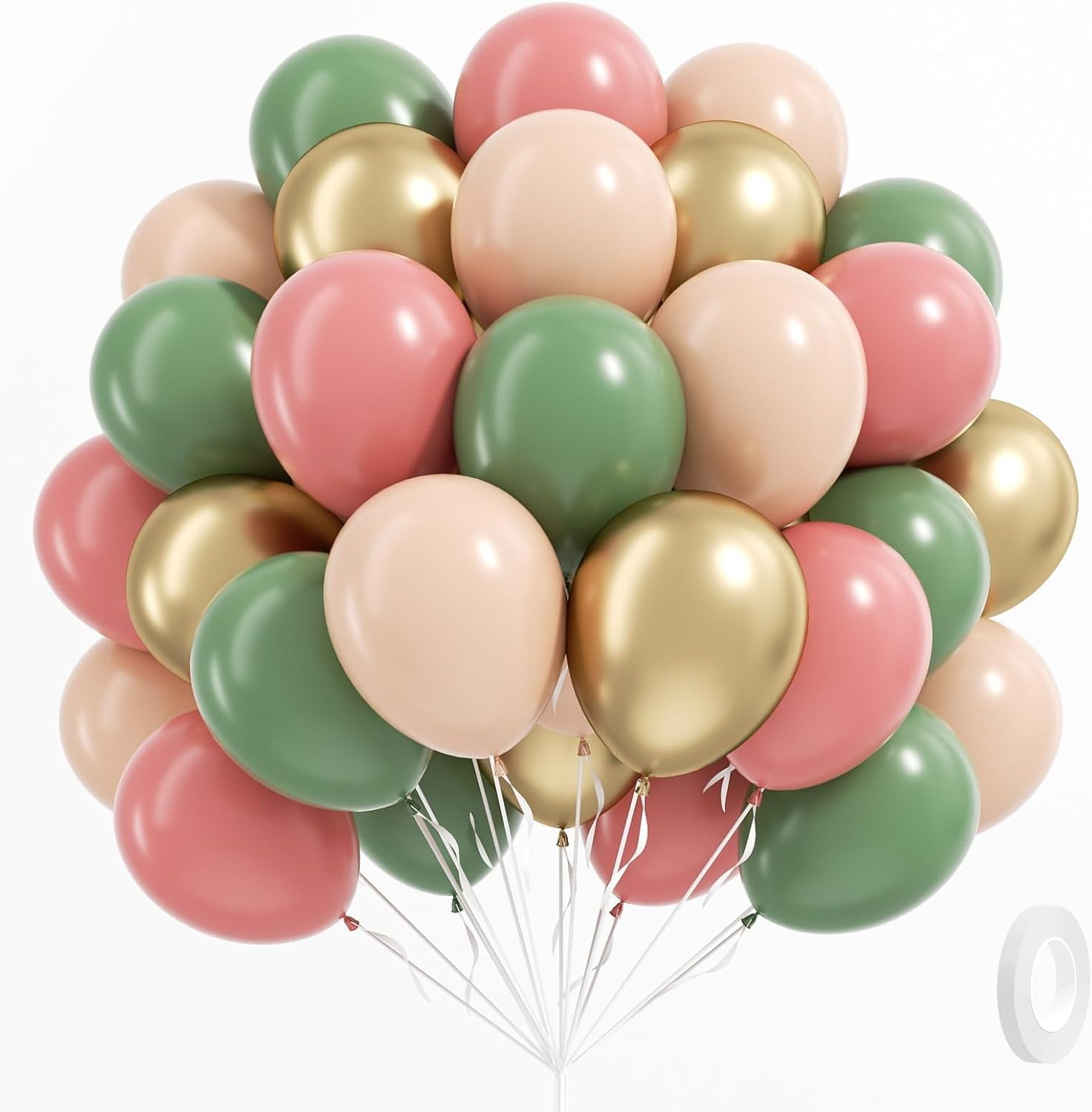 60pcs Pink and Green Balloons, 12 Inch Sage Green Dusty Pink Metallic ...