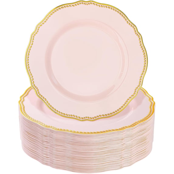 60pcs Pink Plastic Plates - Disposable 7 Inch Dessert Plates with Gold ...