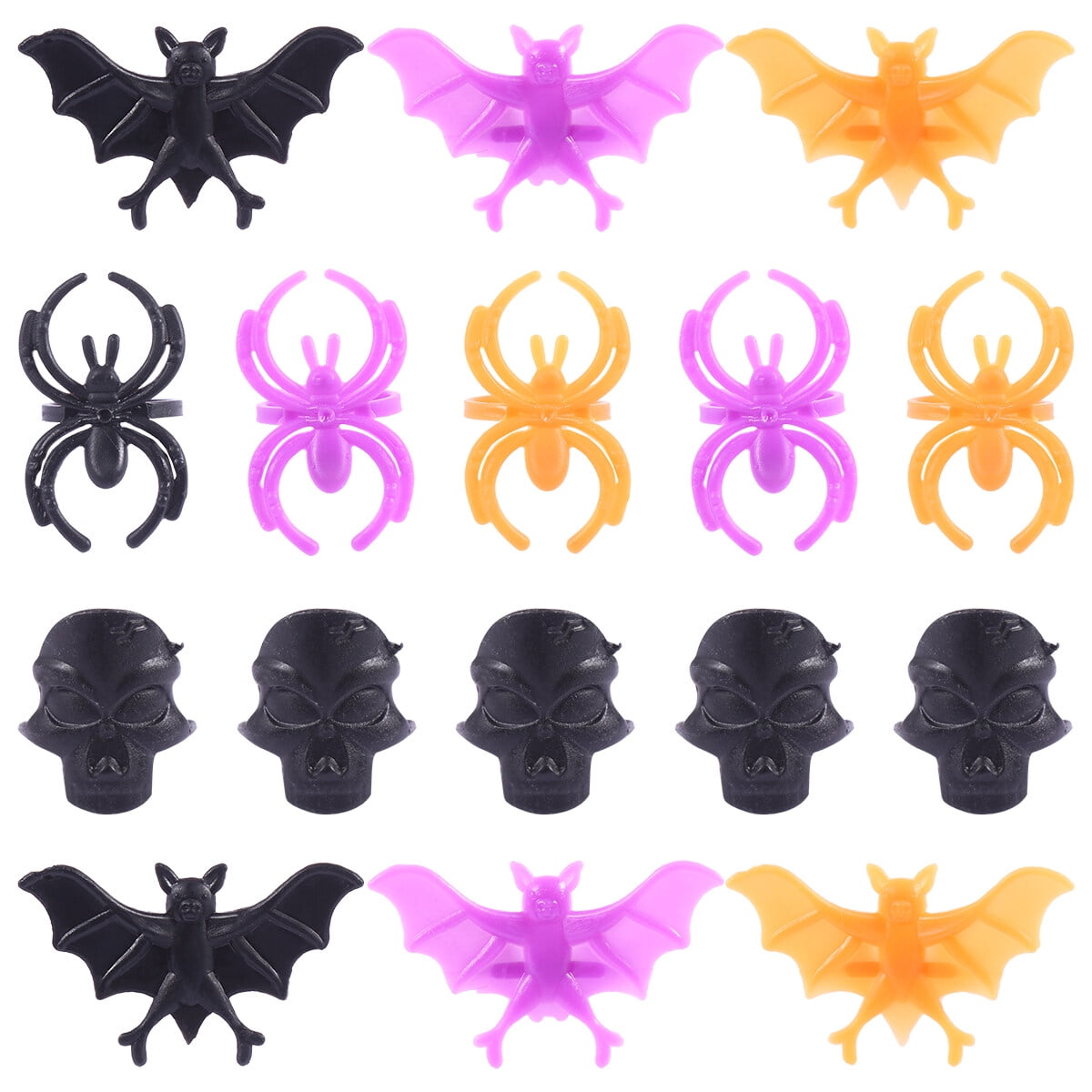 60pcs Plastic Finger Ring Bat Spider Skull Patterned Ring Halloween ...