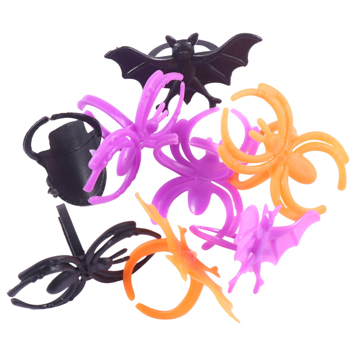 60pcs Plastic Finger Ring Bat Spider Skull Patterned Ring Halloween ...