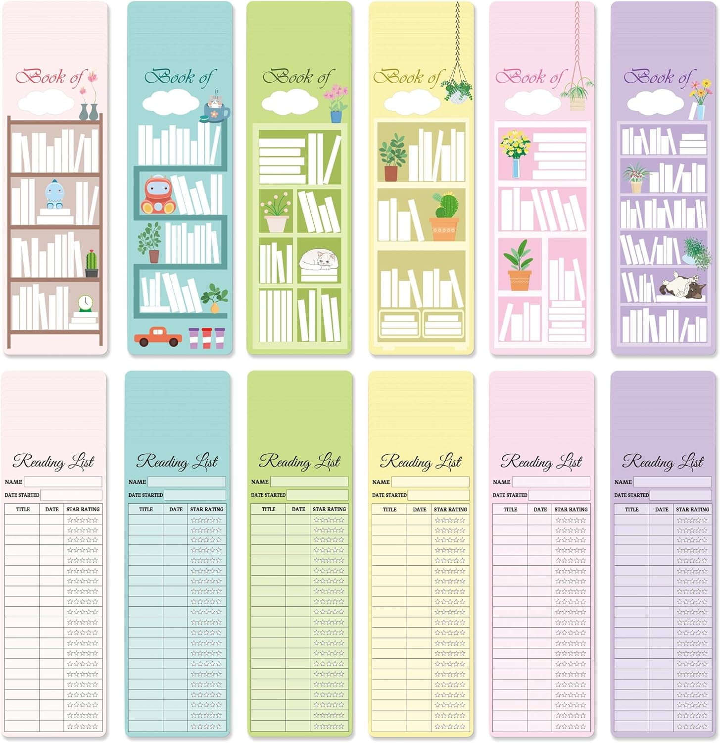 60pcs Reading List Bookmark Bookshelf Design Bookmarks 3x8 Inch ...