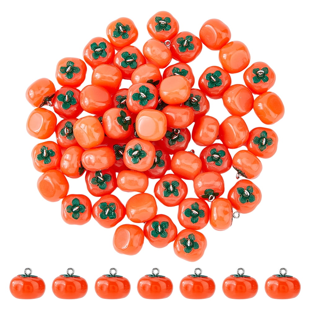 60pcs Resin Fruit Pendants 3D Persimmon Charms Autumn Fruit Pendants ...