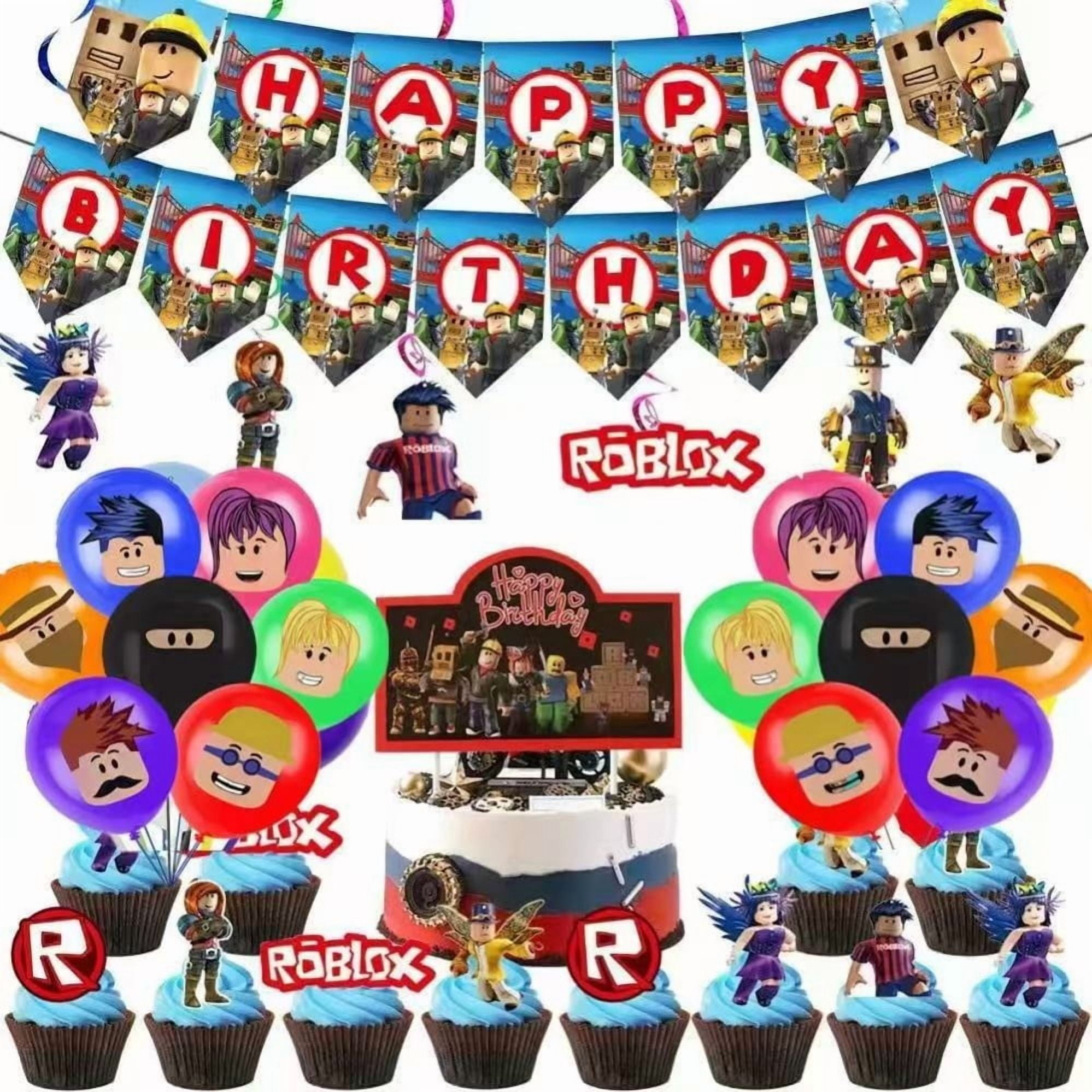 60pcs Roblox Party Decoration Set Banners Balloon Cake Toppers Swirls ...