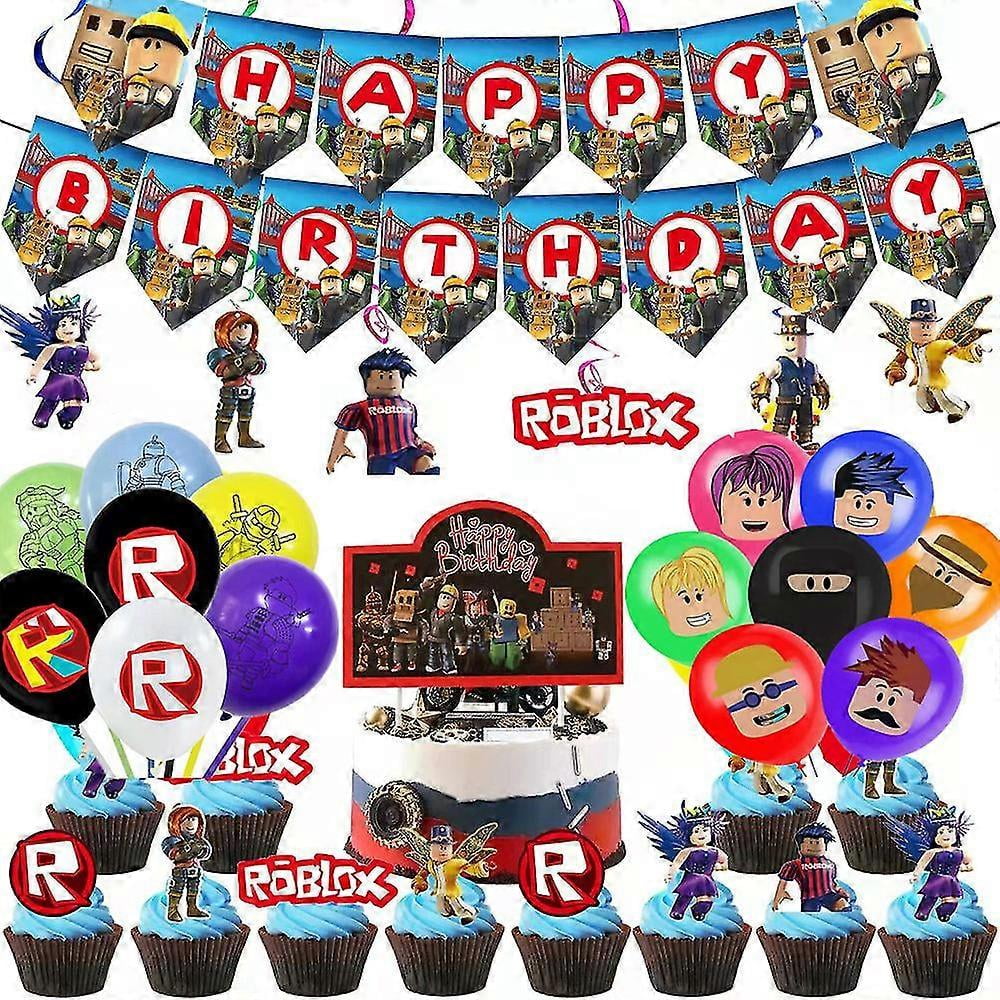 60pcs Roblox Party Decoration Set Banners Balloon Cake Toppers Swirls ...